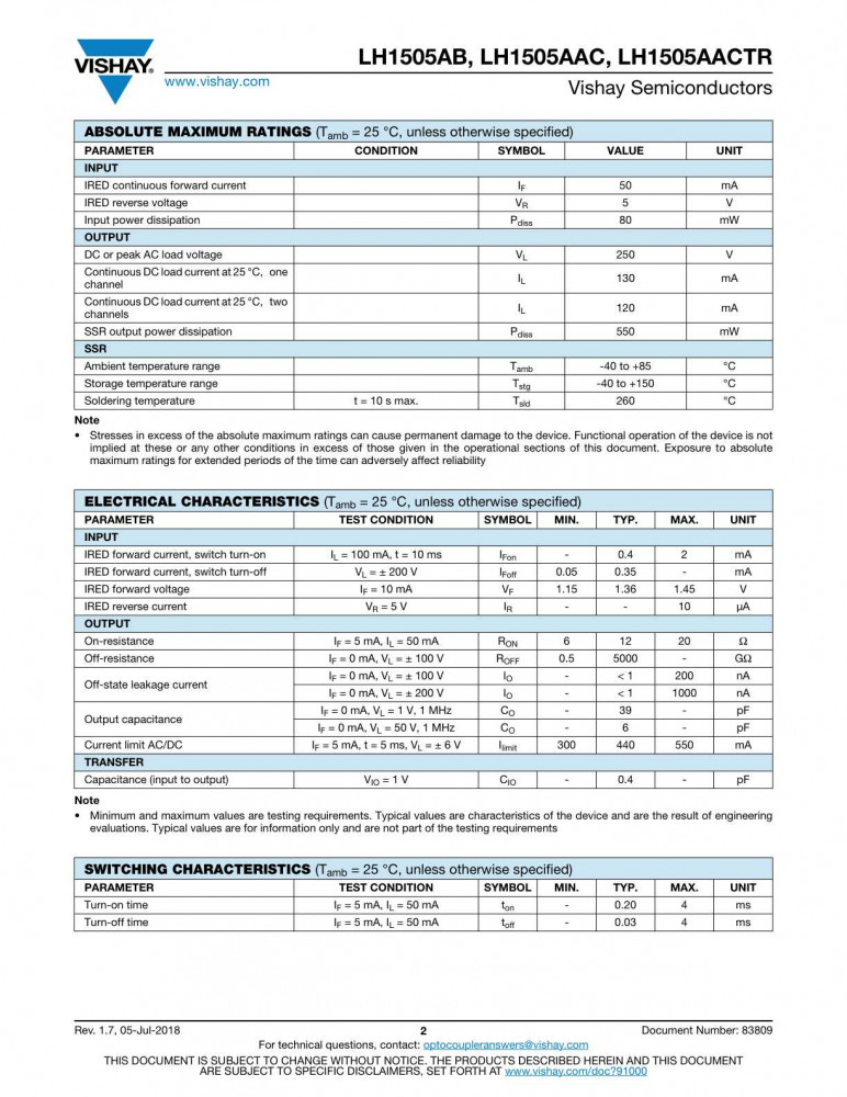 LH1505AB datasheet page 2