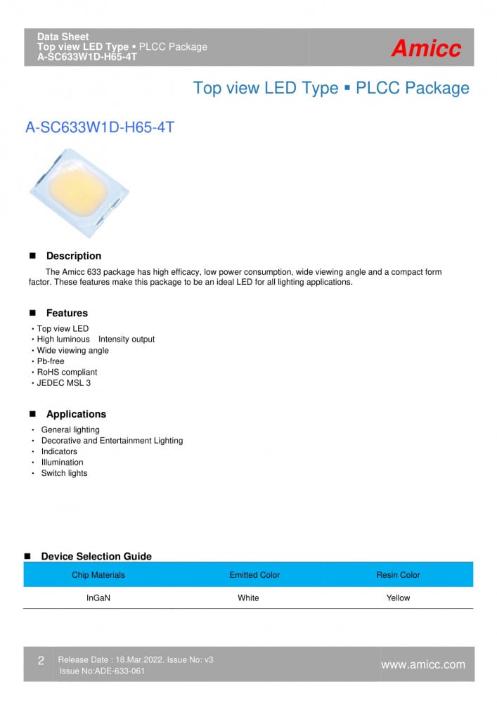 A-SC633W1D-H65-4T datasheet page 2