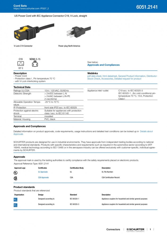 SCHURTER 6051.2141 technical document page 1
