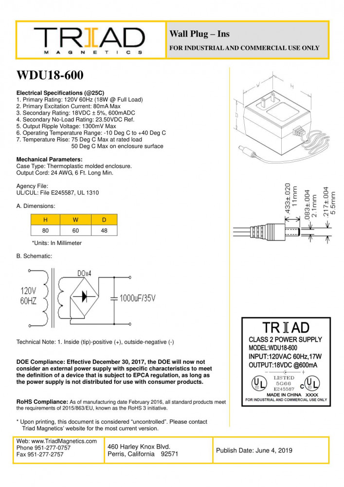 WDU18-600 technical document preview