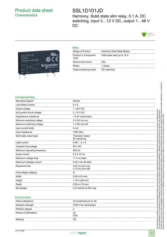 SSL1D101JD technical document page 1