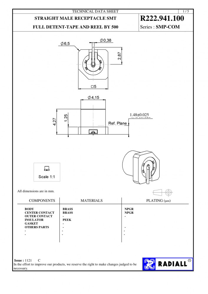 Radiall R222941100 technical document, page 1