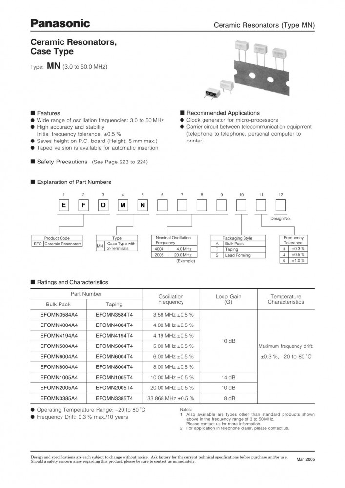 Panasonic EFO-MN5004A4 datasheet page 1