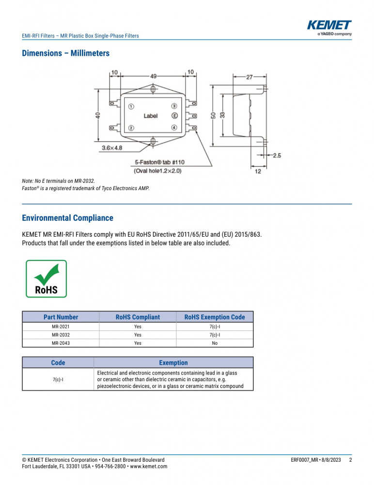 KEMET MR series datasheet page 2