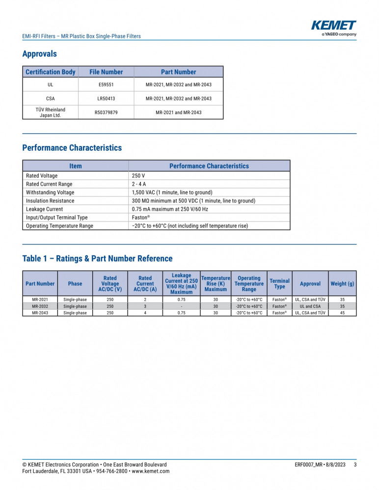 KEMET MR series datasheet page 3