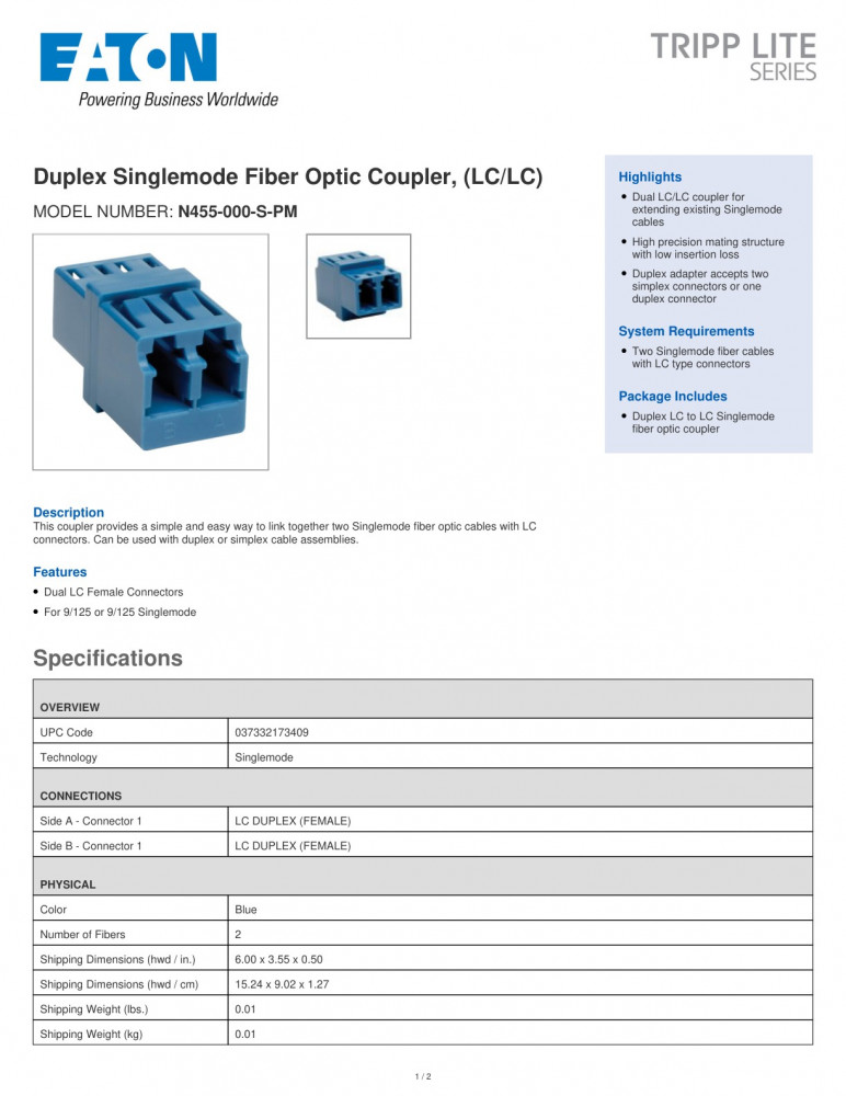 EATON N455-000-S-PM technical document page 1