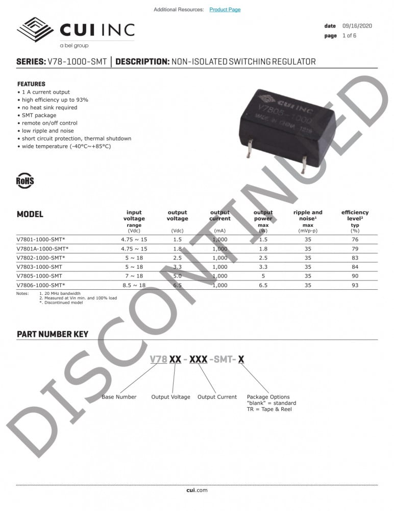 CUI V7803-1000-SMT-TR datasheet page 1