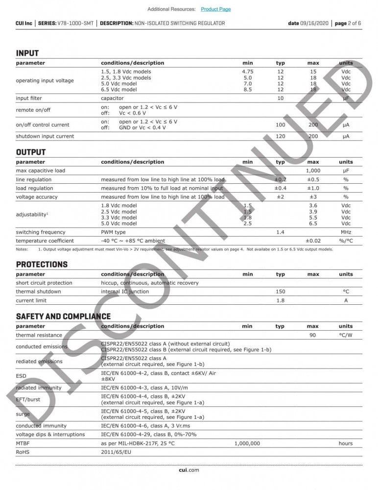CUI V7803-1000-SMT-TR datasheet page 2