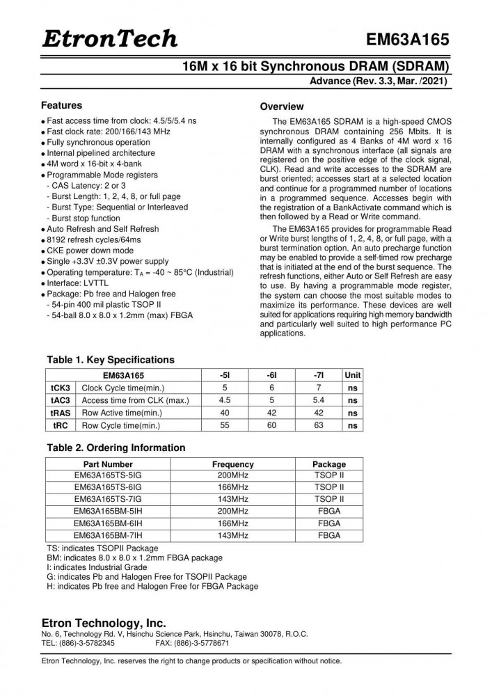 EM63A165 datasheet page 1