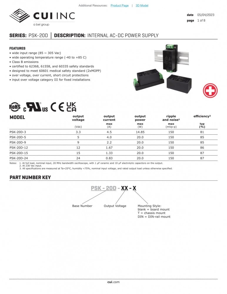 PSK-20D datasheet page 1