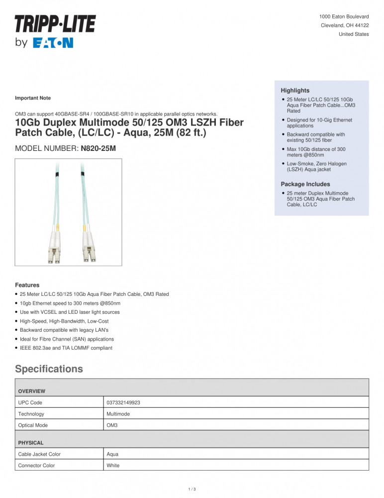 EATON N820-25M technical document page 1