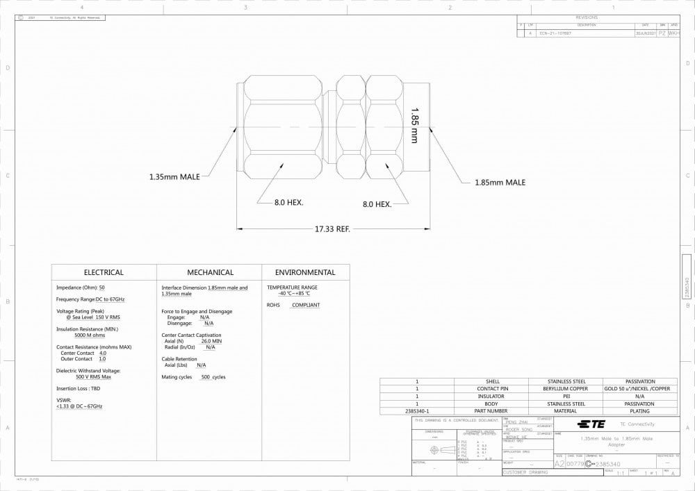 TE Connectivity 2385340-1 controlled drawing