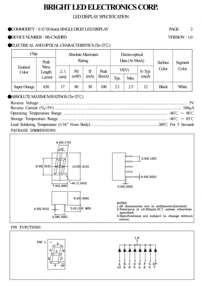 BS-C36JDRD specification page 1