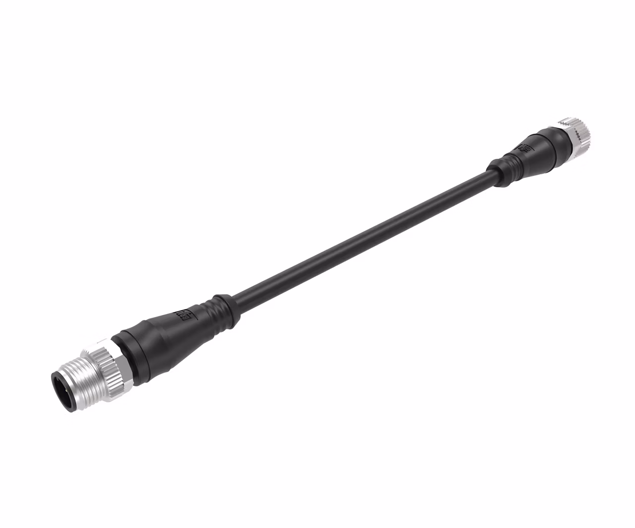 M8 Signal, A-Coded, Double-Ended Cordset, 3 Poles, Female (Straight) to Male (Straight), 0.25mm² (24 AWG), Black PUR LS0H Cable, 0.60m (1.97') Length