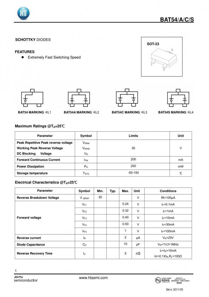BAT54A datasheet page 1