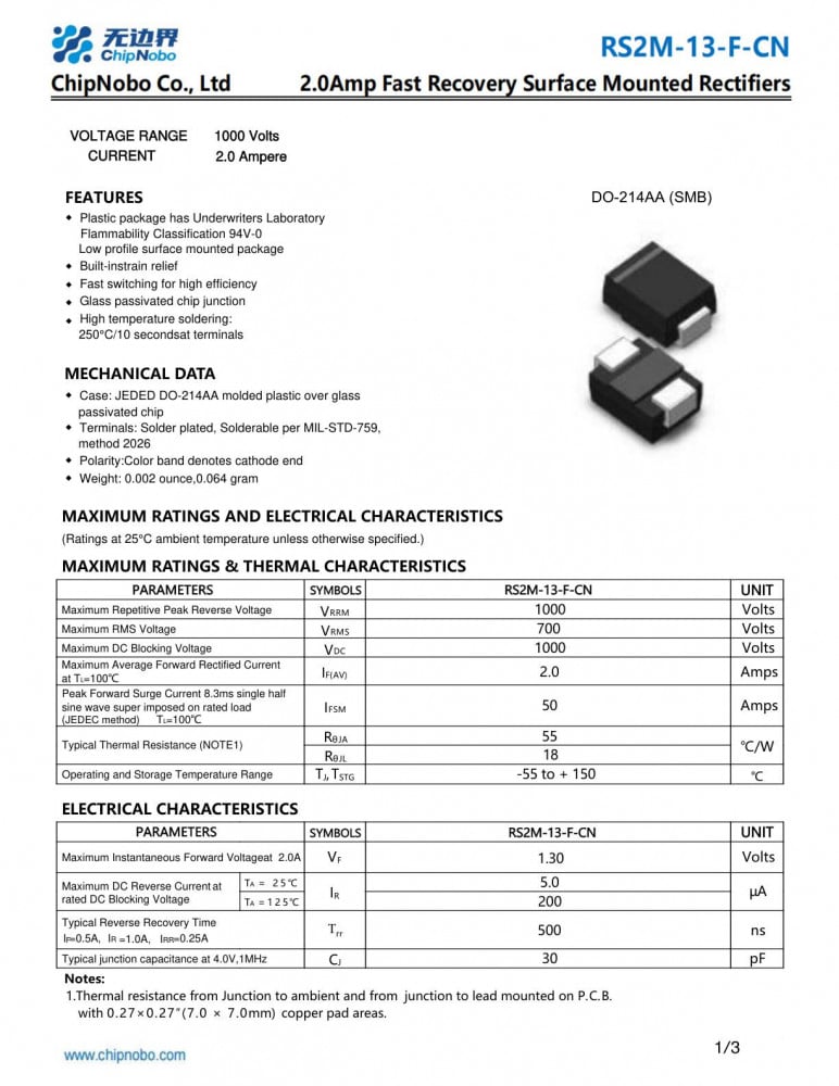 RS2M-13-F-CN datasheet page 1