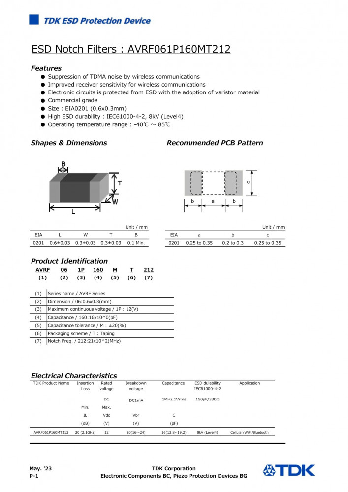 AVRF061P160MT212 technical document page 1