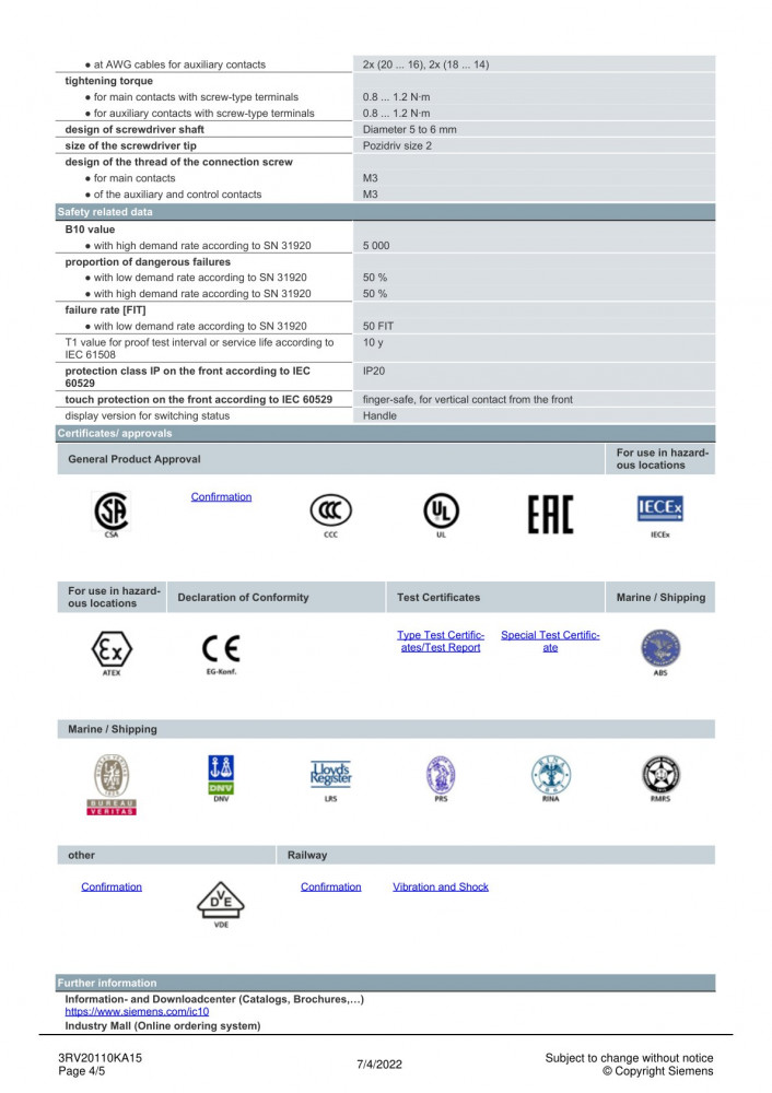 SIEMENS 3RV20110KA15 datasheet page 4