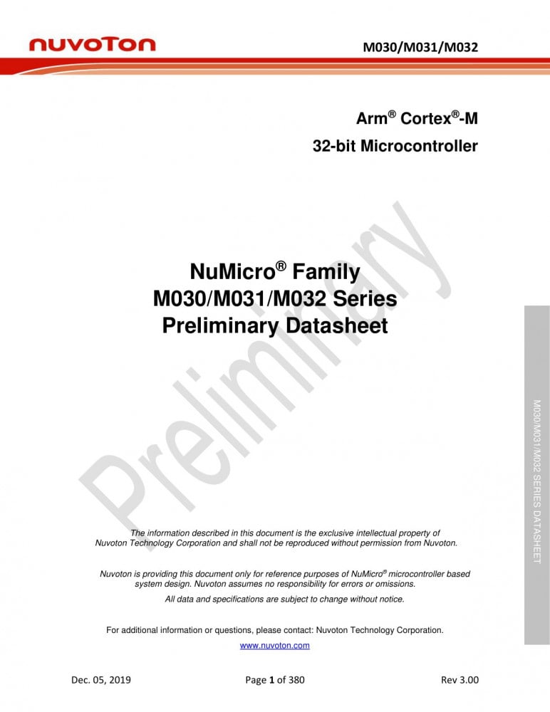 NuMicro datasheet page 1