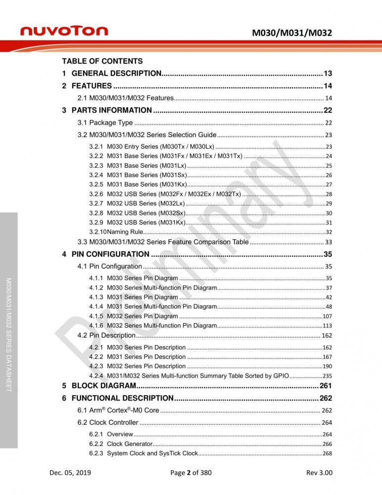 NuMicro datasheet page 2