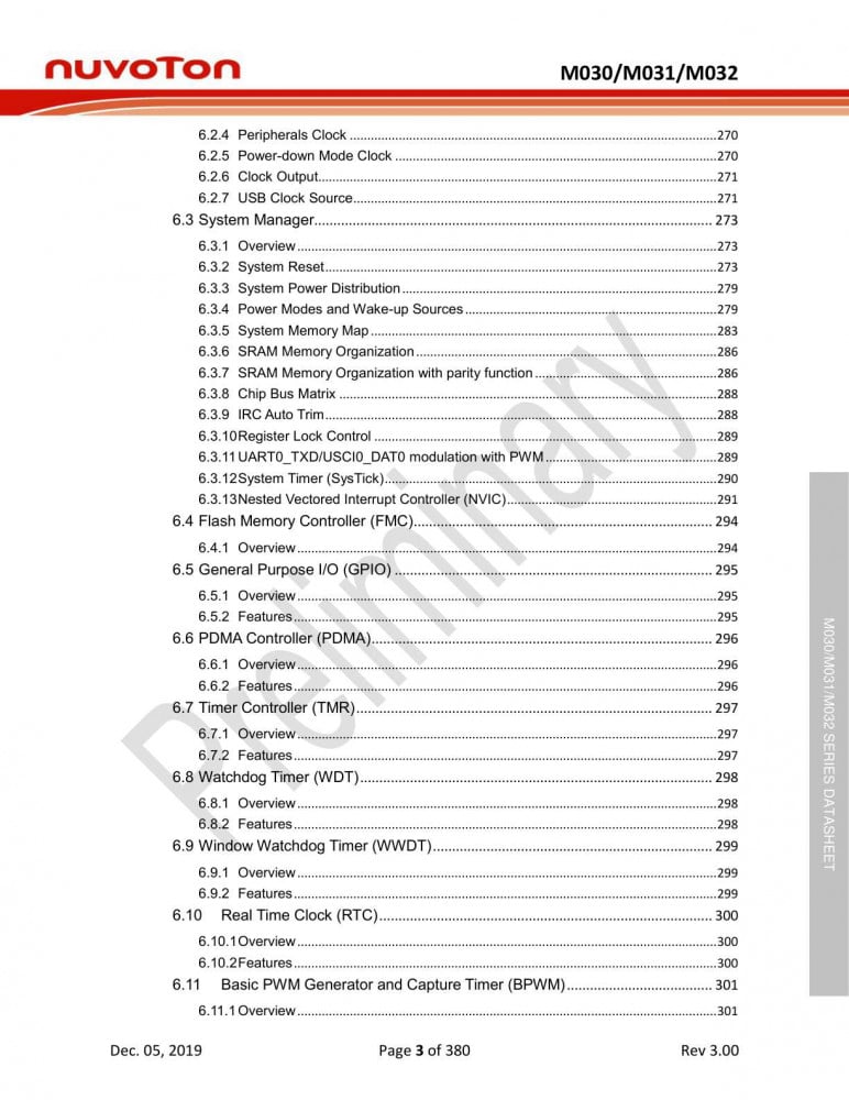 NuMicro datasheet page 3