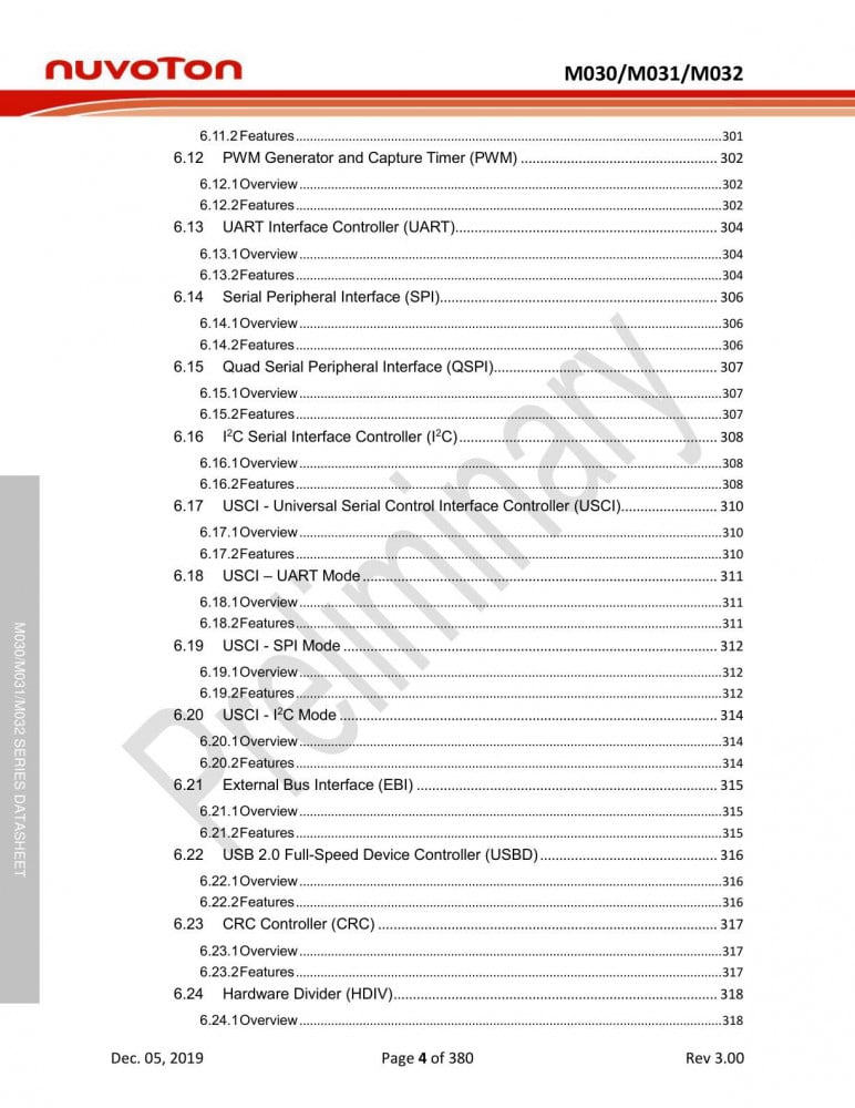 NuMicro datasheet page 4