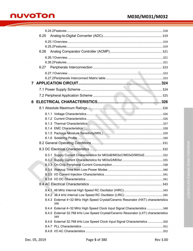 NuMicro datasheet page 5
