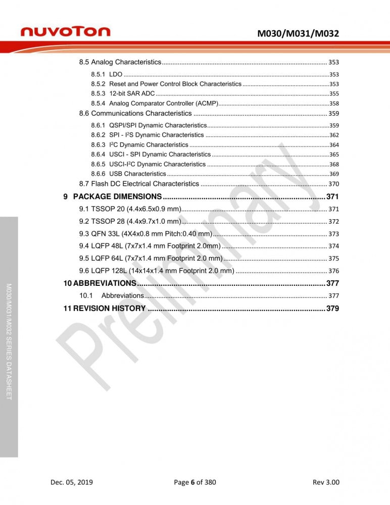 NuMicro datasheet page 6
