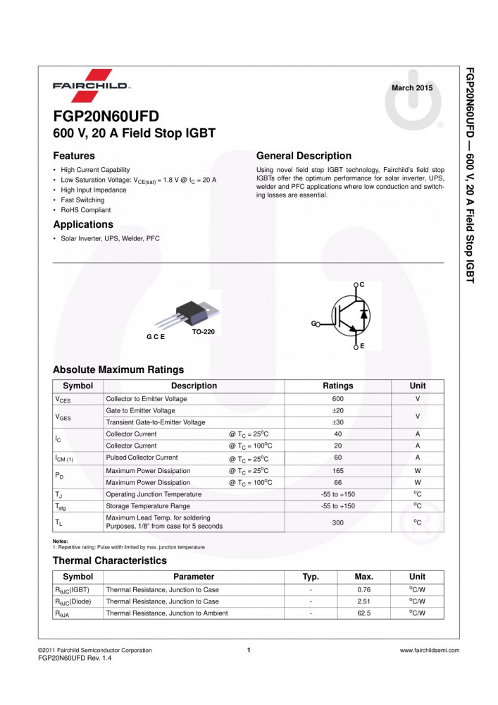 FGP20N60UFDTU datasheet page 2