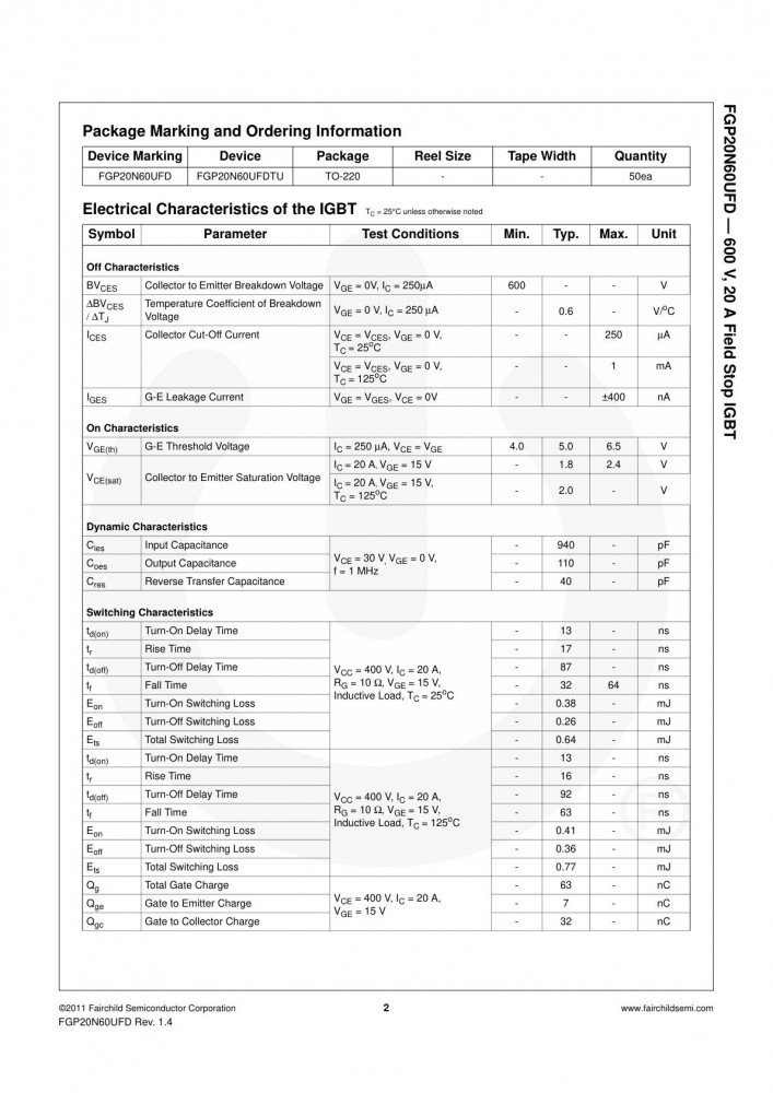 FGP20N60UFDTU datasheet page 3