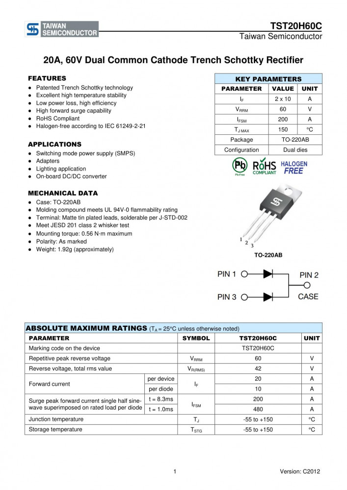 TST20H60C datasheet page 1