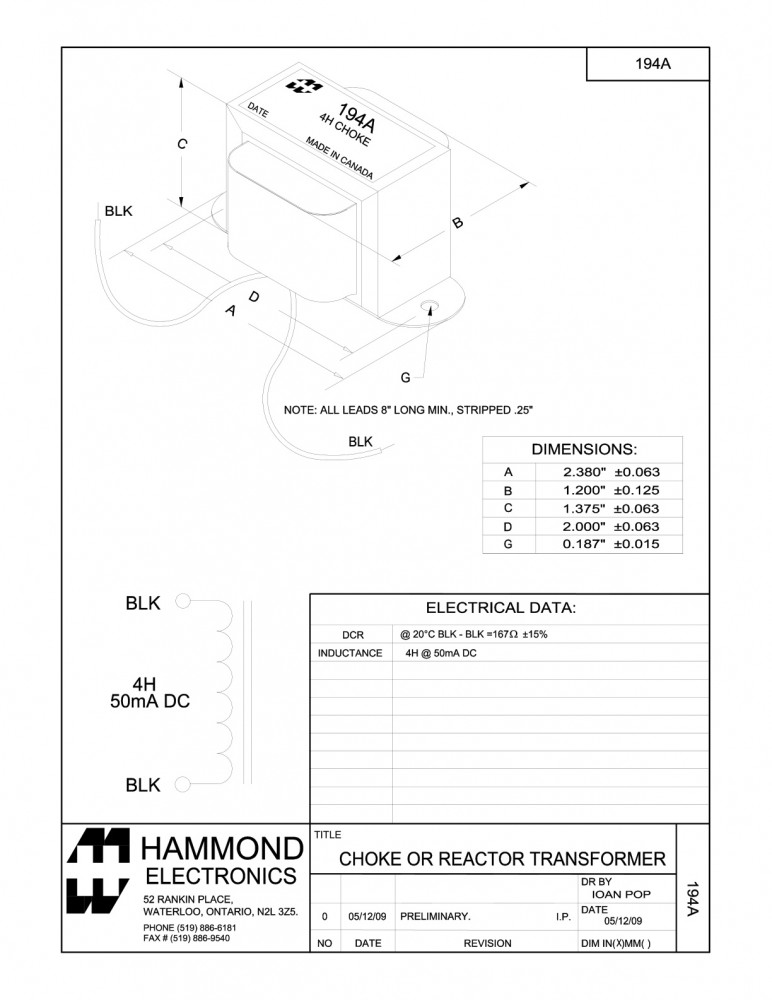 Hammond 194A technical document page