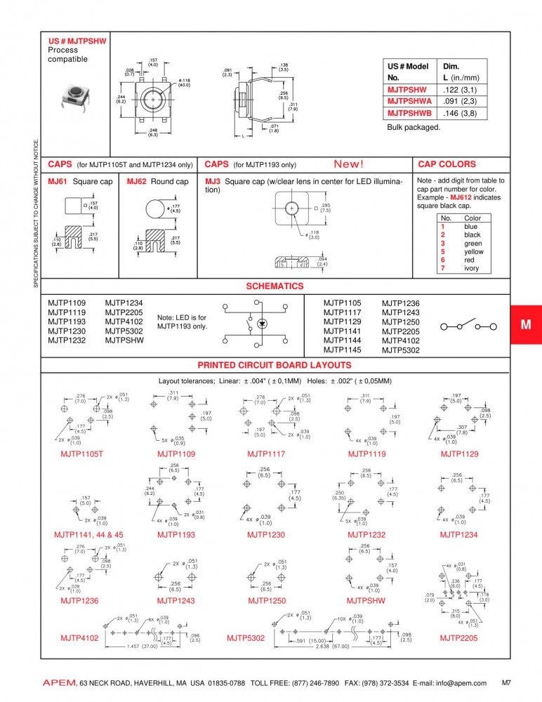 APEM MJ37 technical document page 5