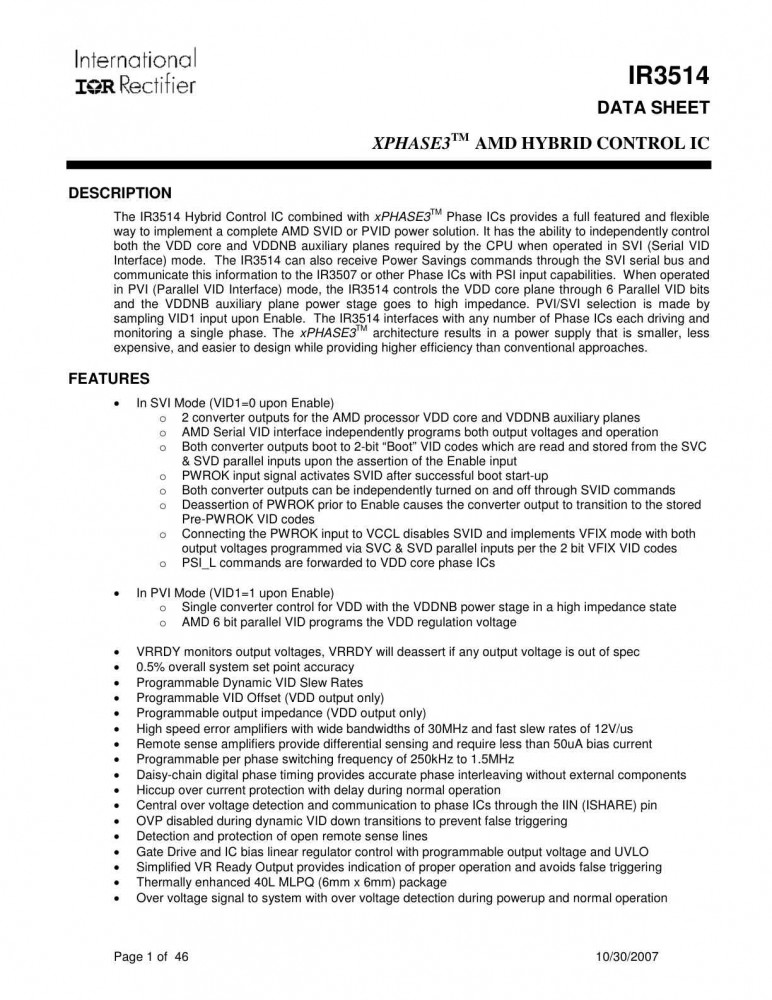 IR3514 datasheet page 1