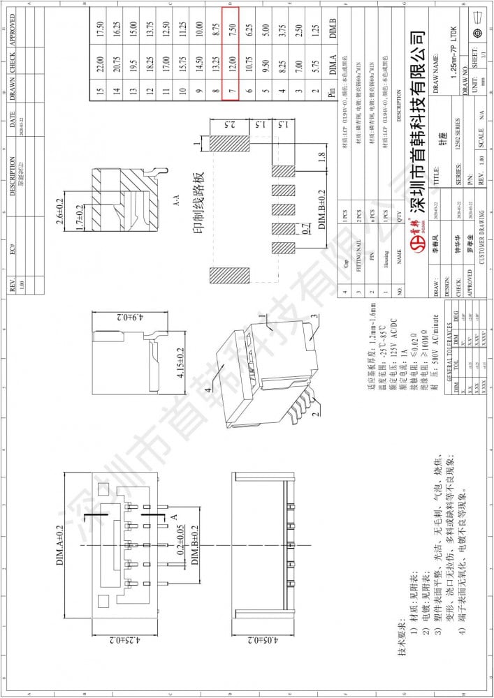 1.25-7P LTDK specification page 1
