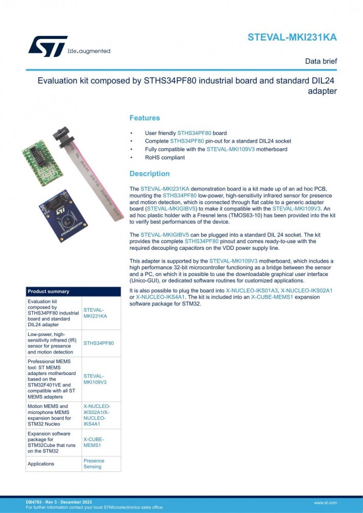 STEVAL-MKI231KA product document page 1