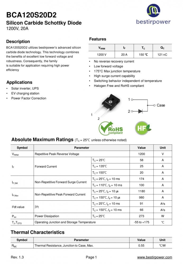 BCA120S20D2 datasheet page 1