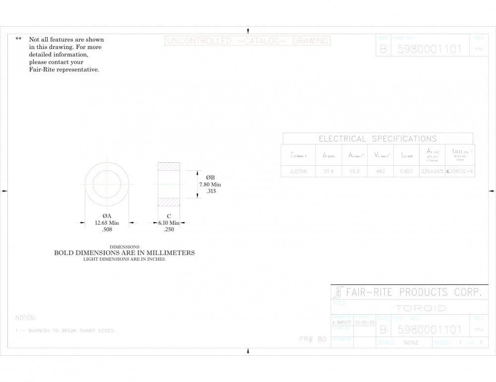 Fair-Rite 5980001101 technical document