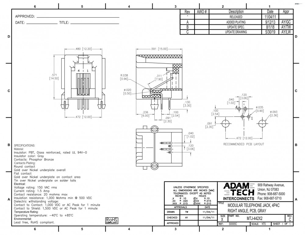 ADAM TECH MTJ-442X2 product drawing preview