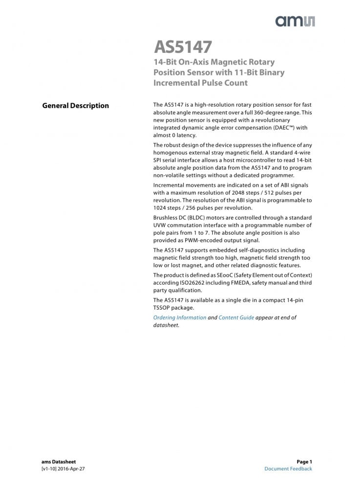 AS5147 datasheet page 1