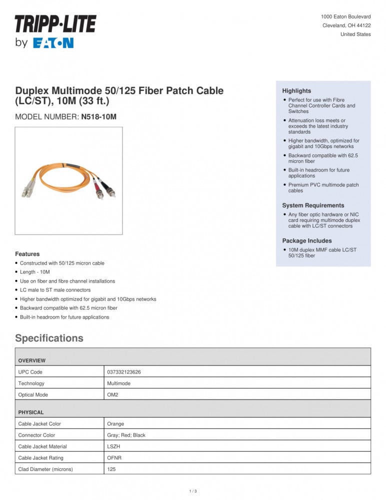 N518-10M product documentation page 1