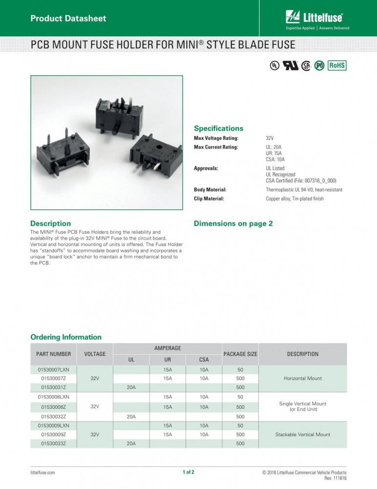Littelfuse 01530007Z datasheet page 1