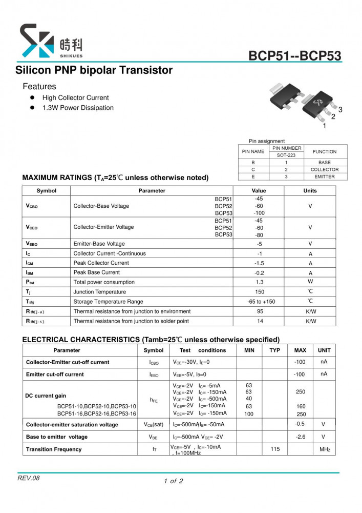 BCP52 datasheet page 1