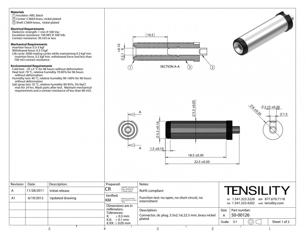 Tensility International 50-00126 drawing, page 1