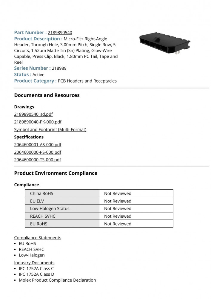 MOLEX 2189890540 technical document page 1