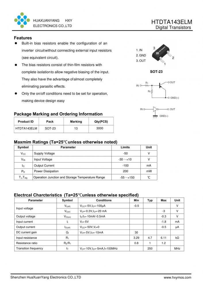 HTDTA143ELM datasheet page 1