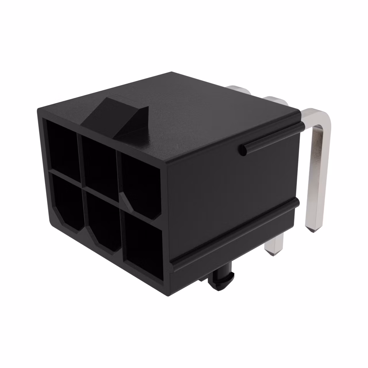 Mini-Fit Jr. Header, Dual Row, Right-Angle, with Snap-in Plastic Peg PCB Lock, 6 Circuits, UL 94V-0, Matte Tin (Sn) Plating, Black, Tray for sale