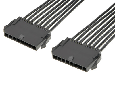 Micro-Fit 3.0 Female-to-Pigtail Off-the-Shelf (OTS) Cable Assembly, Dual Row, 300.00mm Length, Gold (Au) Plating, 8 Circuits, Black
