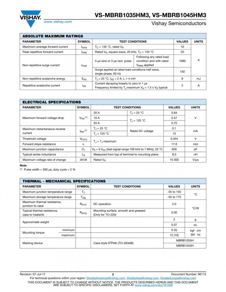 VS-MBRB10 datasheet page image 2