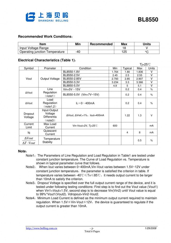 BL8550 datasheet page 3